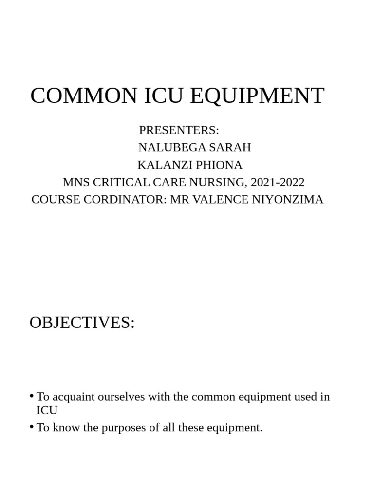 Common Icu Equipment | PDF | Intensive Care Unit | Monitoring (Medicine)
