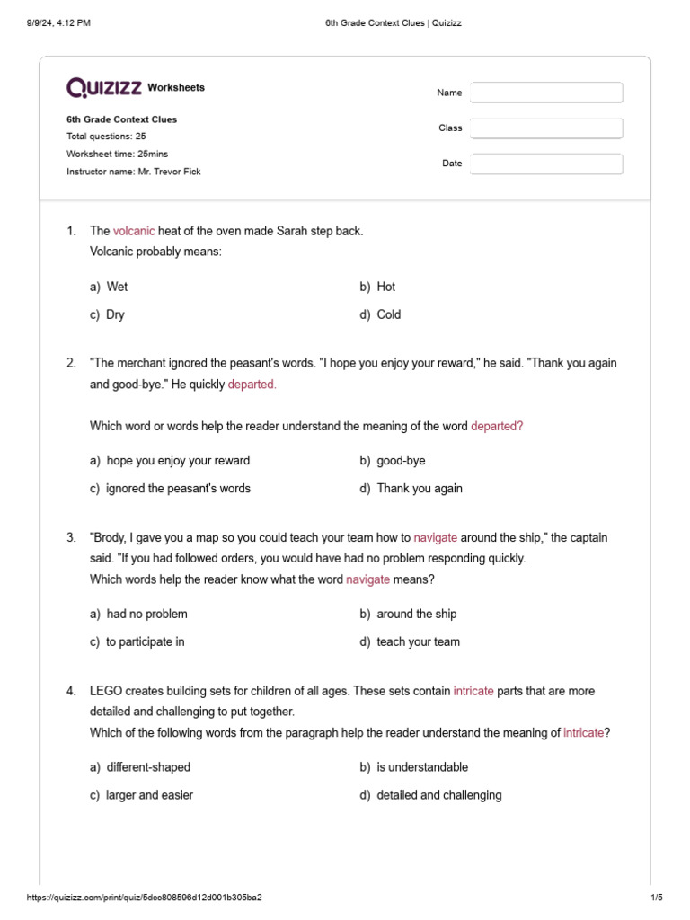 6th Grade Context Clues Worksheet | PDF | Beekeeper | Beekeeping