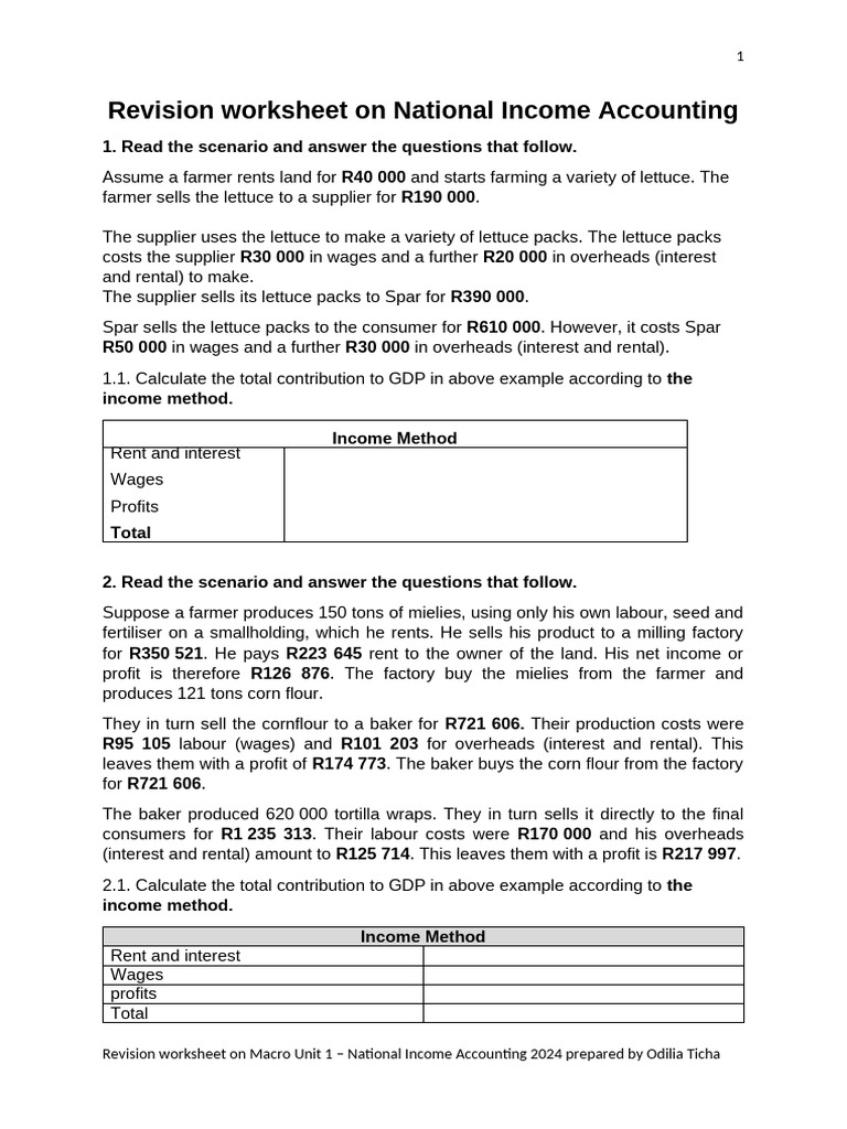 Revision Worksheet On National Income Accounting 2024 | PDF | Gross ...