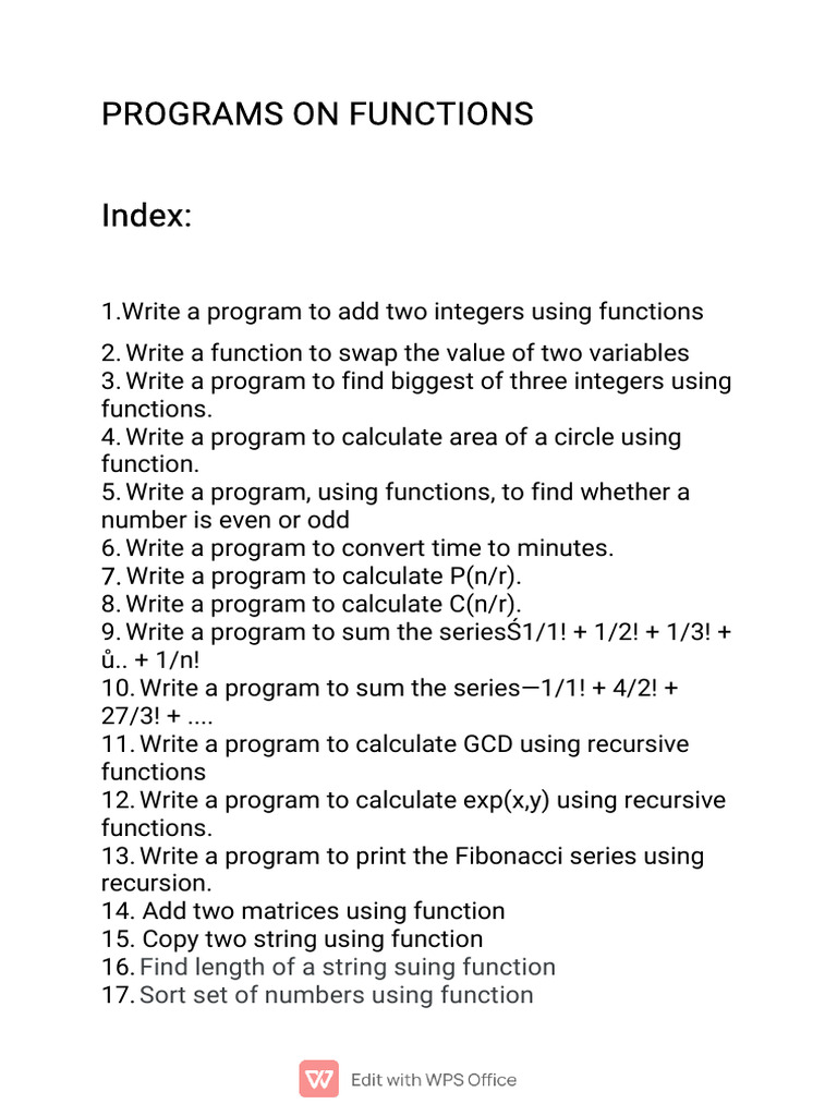 Programs On Functions - 30 | PDF | Computer Programming | Computer Standards