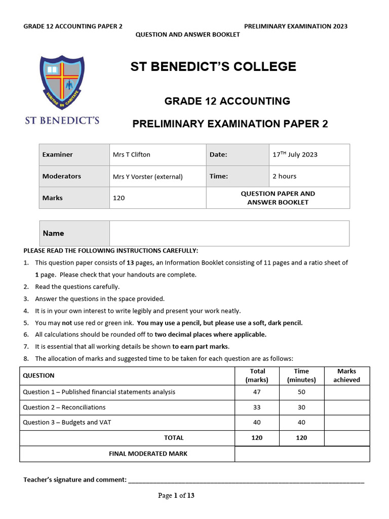 2023 Prelim P2 - Answer Booklet | PDF | Audit | Auditor's Report