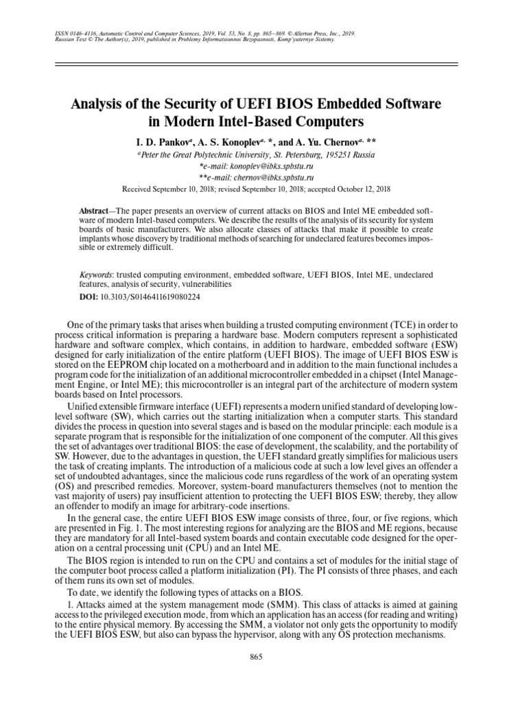 Analysis of The Security of UEFI BIOS Embedded Software | PDF | Bios | Booting