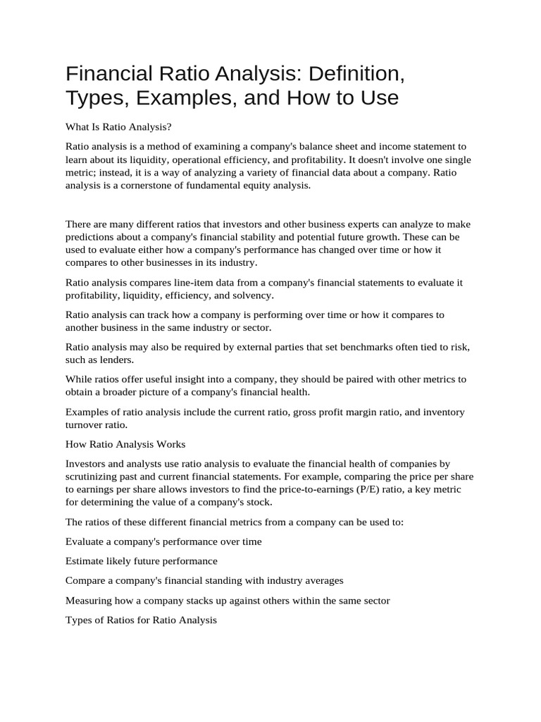 Ratio Analysis | PDF | Price–Earnings Ratio | Financial Ratio