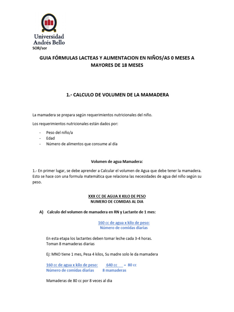Cálculo de Fórmulas Lácteas para RN | PDF | Leche | Formula infantil