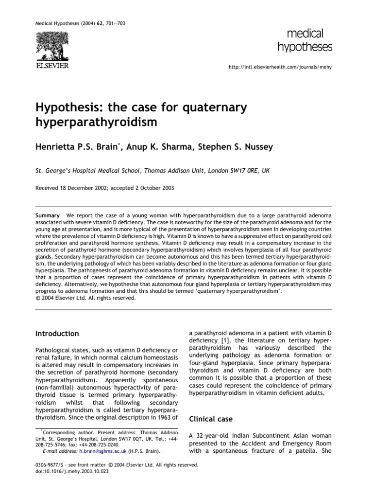 Quaternary Hyperparathyroidism Hypothesis | PDF | Parathyroid Gland ...