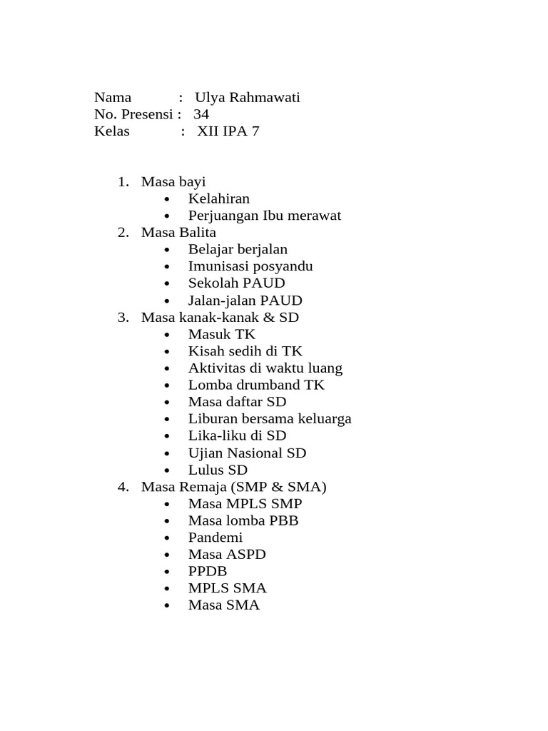 Kerangka Autobiografi Ulya | PDF