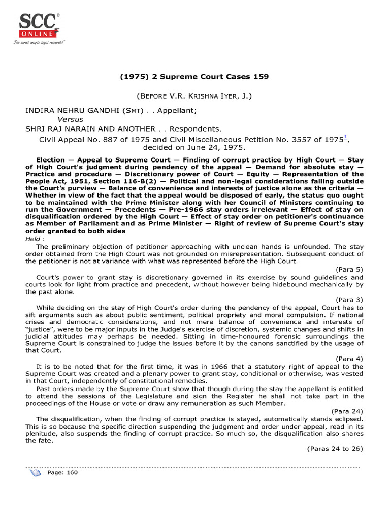 Indira Gandhi v. Raj Narain Case Summary | PDF | Public Law | Government