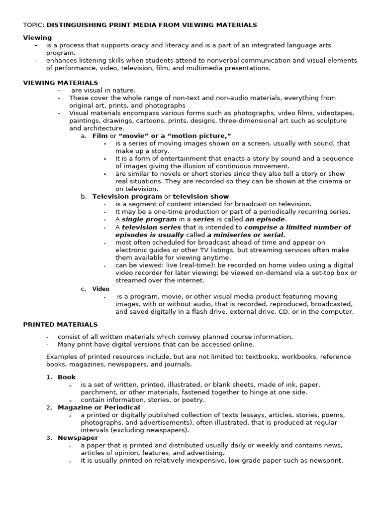 Distinguishing Print Media From Viewing Materials | PDF | Television ...