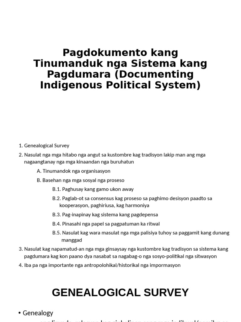 Pagdokumento Kang Tinumanduk Nga Sistema Kang Pagdumara (Documenting ...