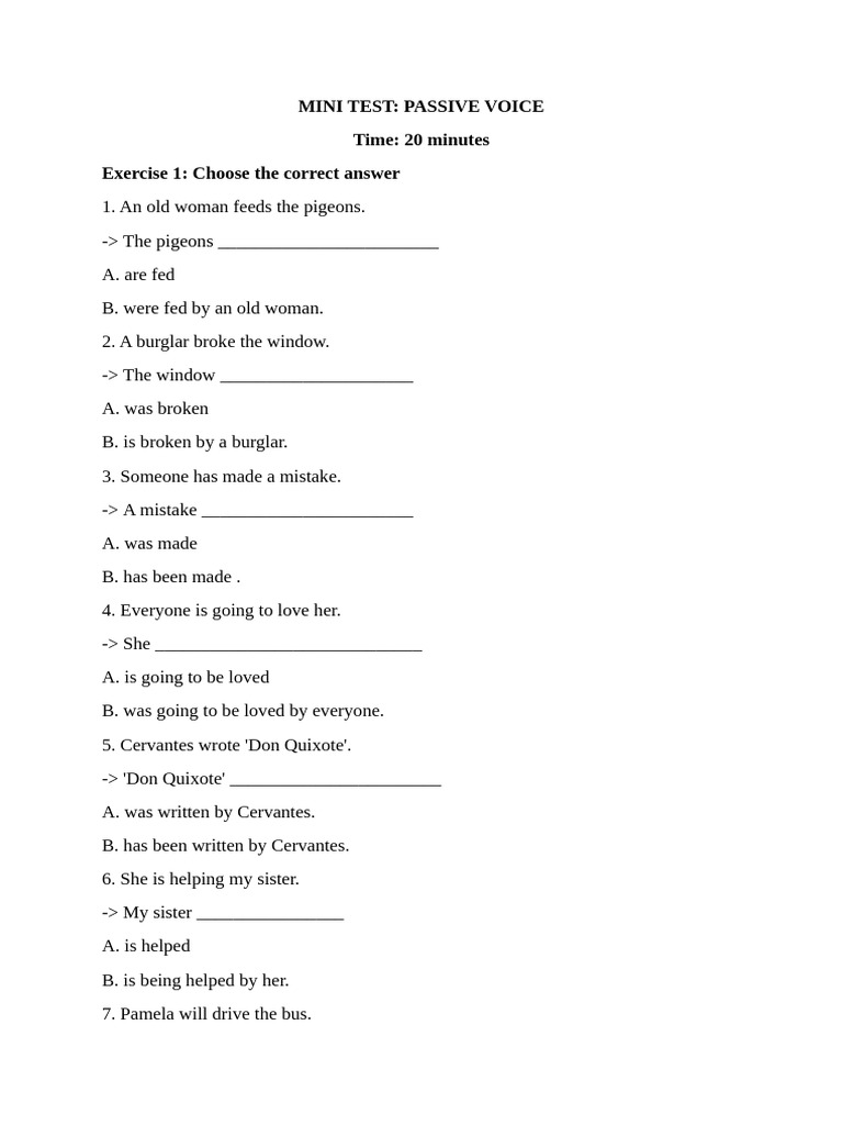 Passive Voice Mini Test for Students | PDF | Language Arts & Discipline