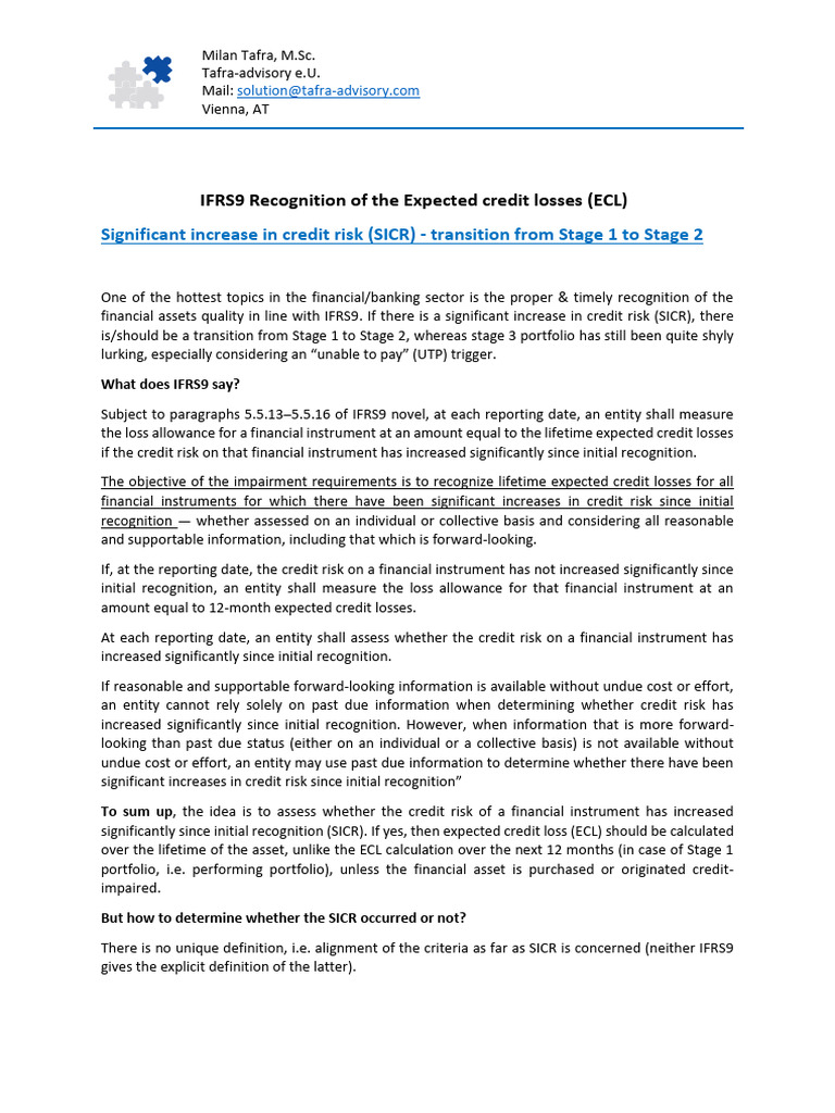 IFR9 SICR Transition From Stage1 To Stage2 1714742683 | PDF | Risk | Credit