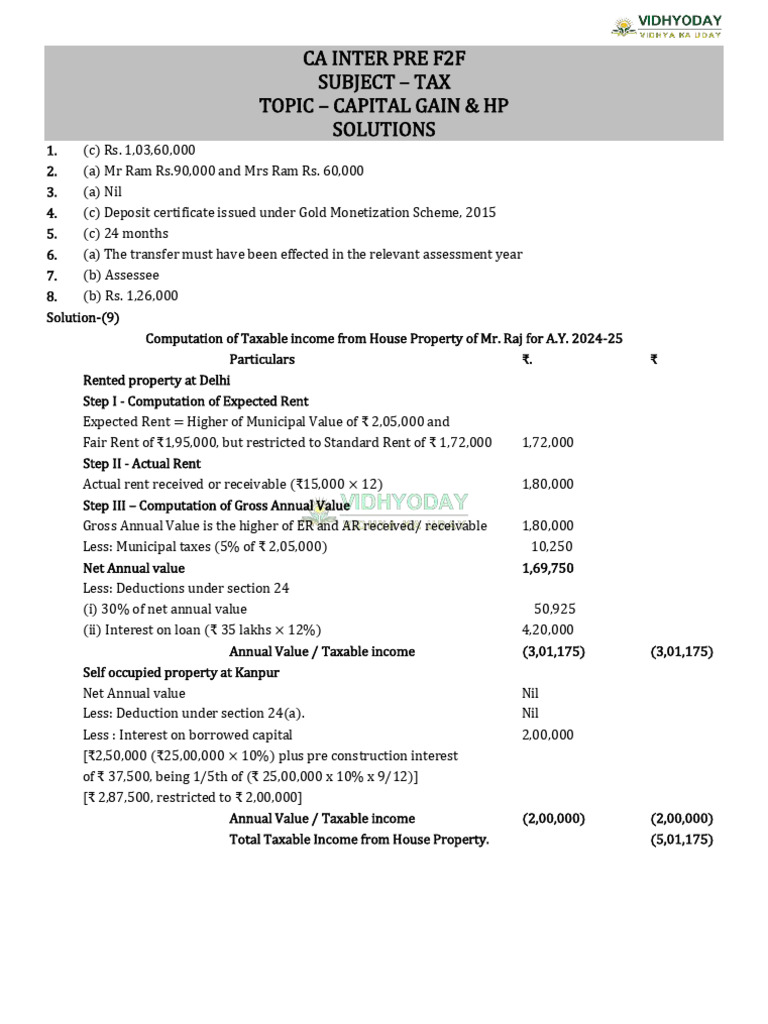 13 CA Inter Pre F2F Subject TAX Topic CAPITAL GAIN & HP Solution | PDF | Capital Gain | Income