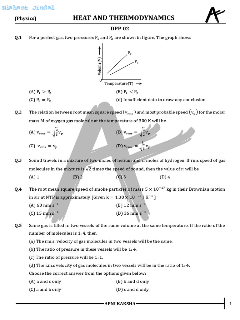 DPP - 02 Heat & Thermodynamics NJ - 247 | PDF | Gases | Temperature