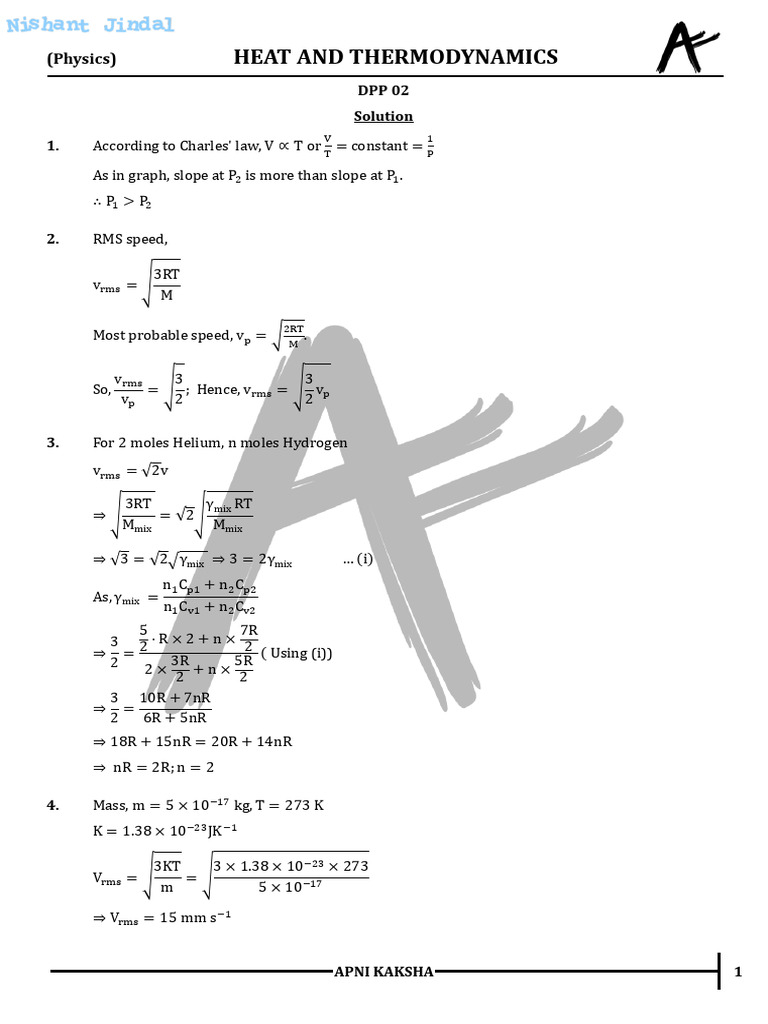 DPP - 02 (Solution) Heat & Thermodynamics NJ - 247 | PDF | Gases | Mechanical Engineering