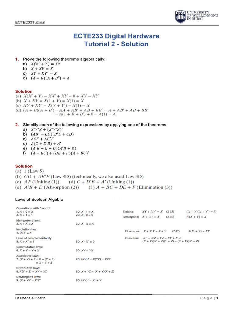 ECTE233 - Tutorial 2 - Sol | PDF