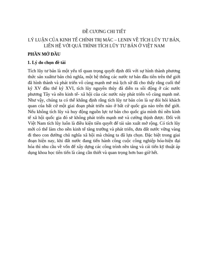 ĐỀ CƯƠNG CHI TIẾT NHÓM 10 - KINH TẾ CHÍNH TRỊ (xong) | PDF