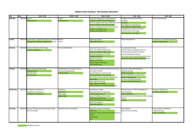 General Midterm Schedule - Fall 2023-2024 - Student Version - v3 | PDF ...