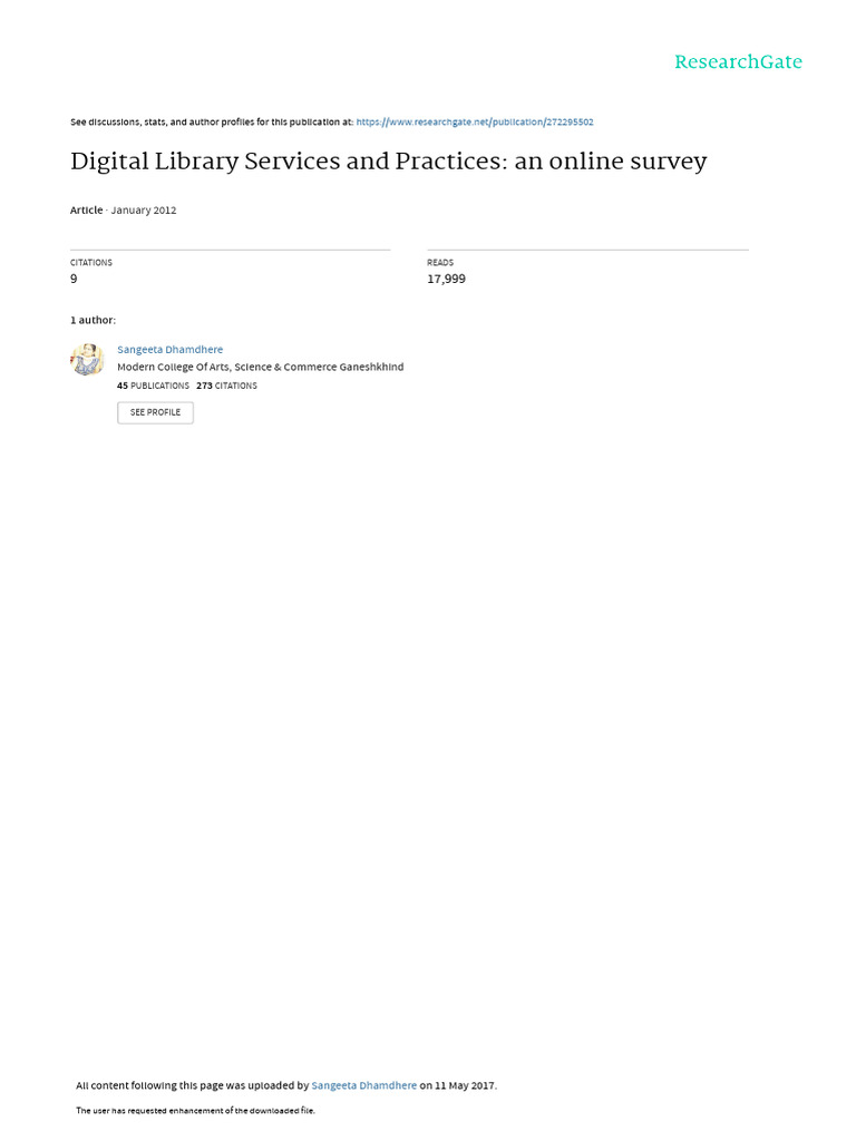 P7 Sangeeta11 | PDF | Libraries | Digital Library