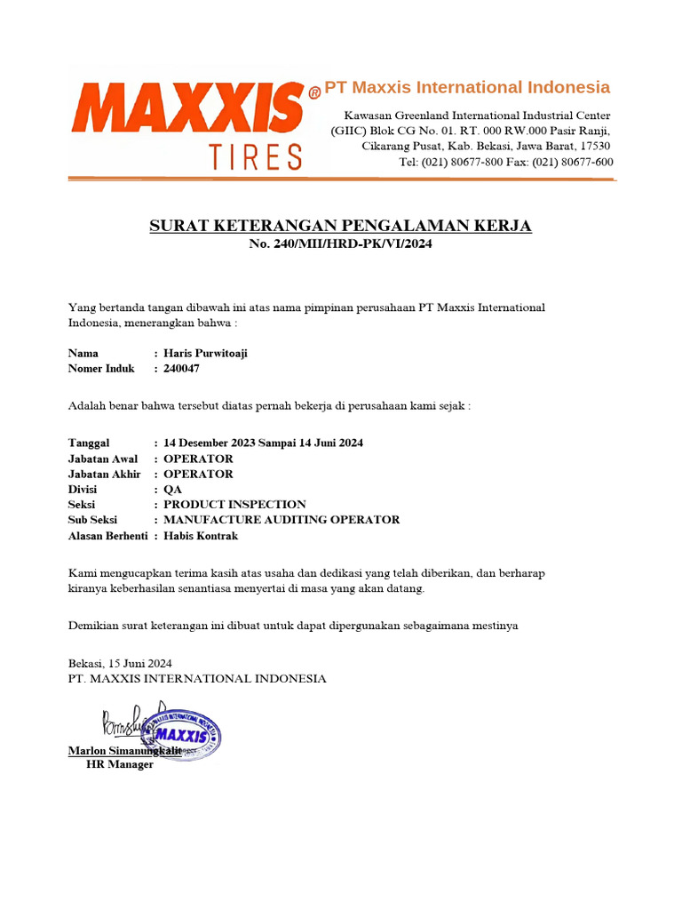 Paklaring - Maxxis | PDF | Bisnis