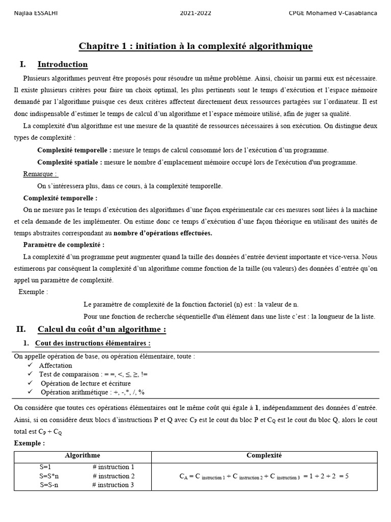 1 Complexite | PDF | Théorie de la complexité (informatique théorique) | Complexité temporelle