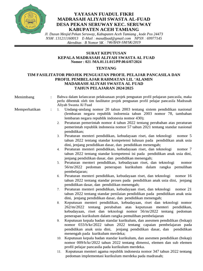 SK Project P5ppra Mas Al Fuad 2024 | PDF