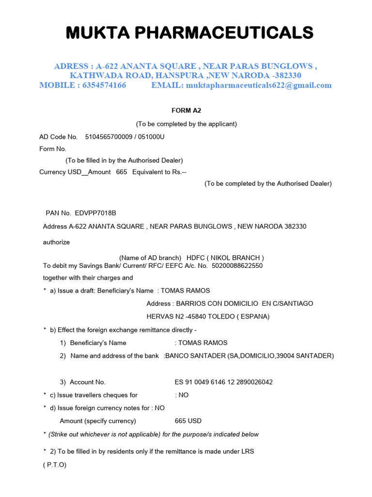 HDFC Form A2 for Mukta Pharmaceuticals | PDF | Financial Services ...