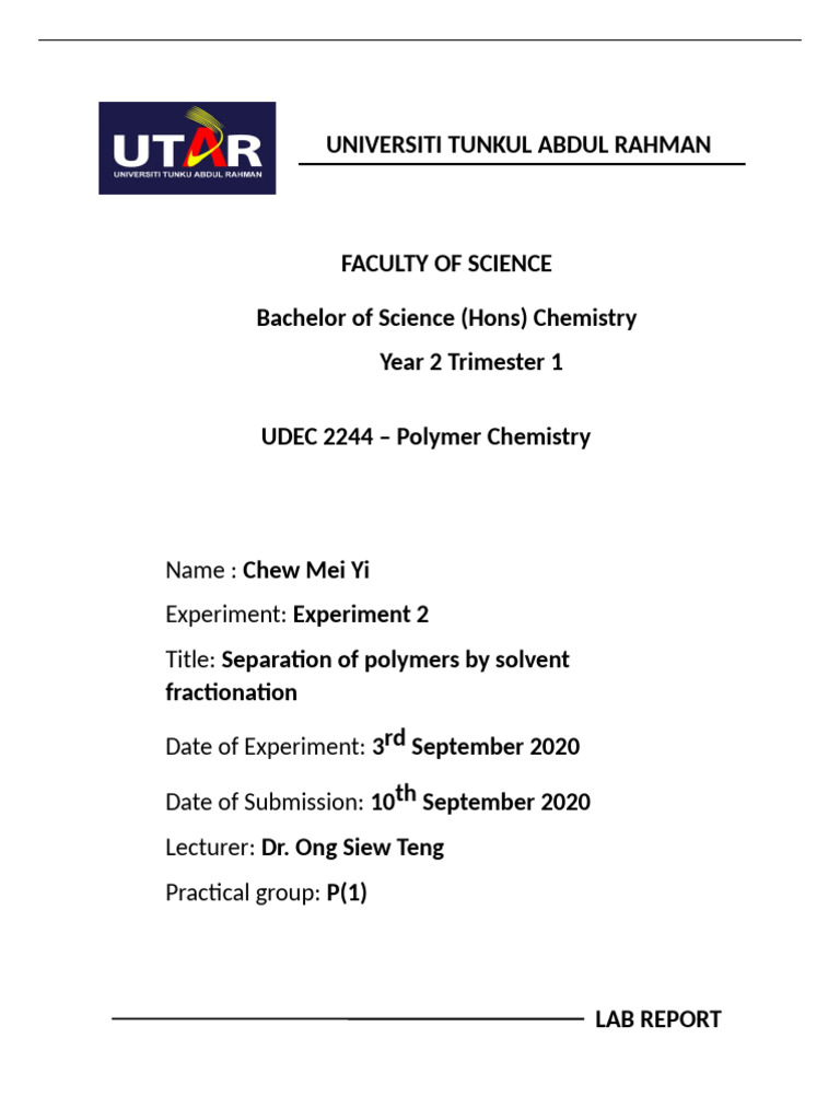 Report Separation of Polymers by Solvent Fractionation | PDF | Polymers ...