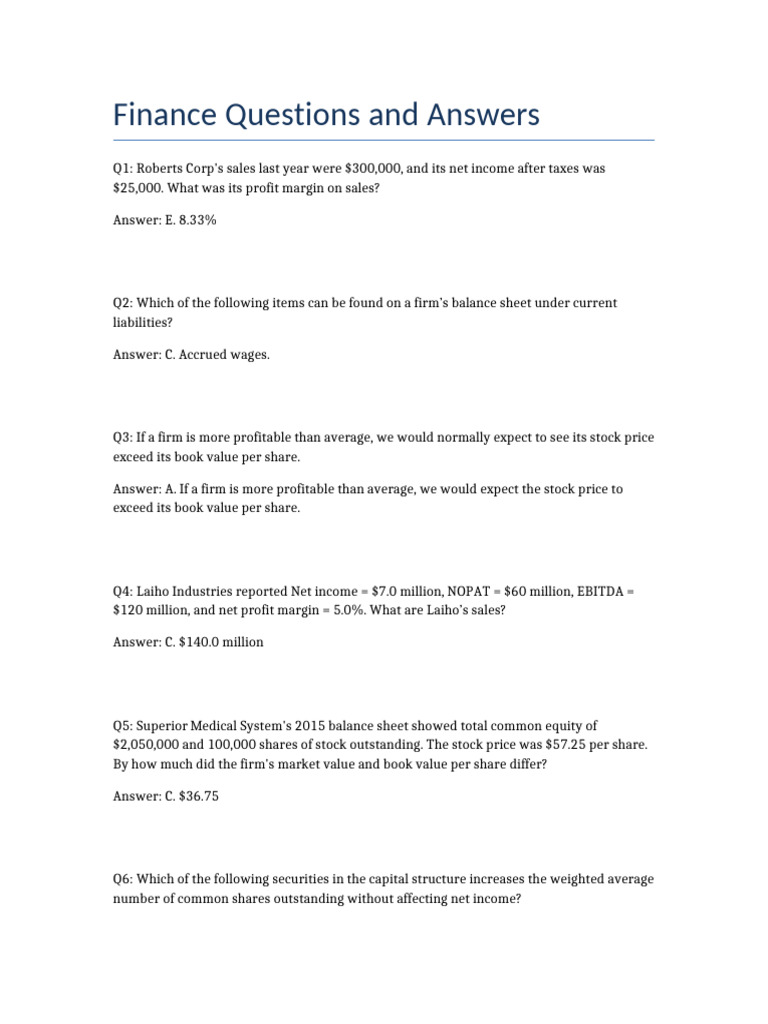 Finance Q&A: Profit Margins & Cash Flow | PDF | Free Cash Flow | Money