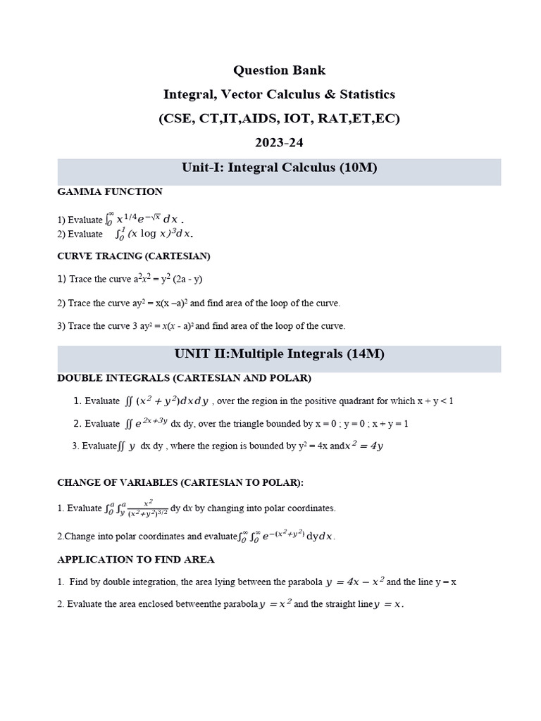 Question BaNK Soft Branches IVCS | PDF | Integral | Analytic Geometry