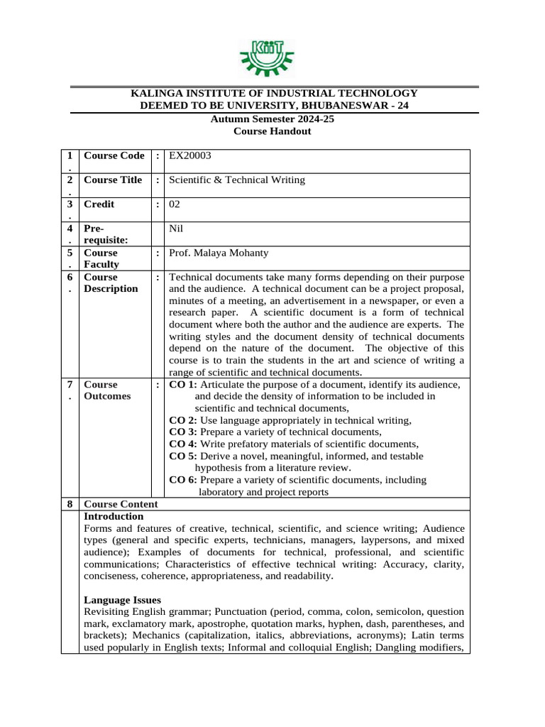 Course Handout - S&TW - AUTUMN 2024 | PDF | Bracket | Methodology