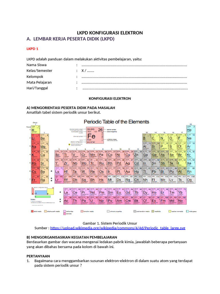 LKPD Konfigurasi Elektron dan Bilangan Kuantum | PDF