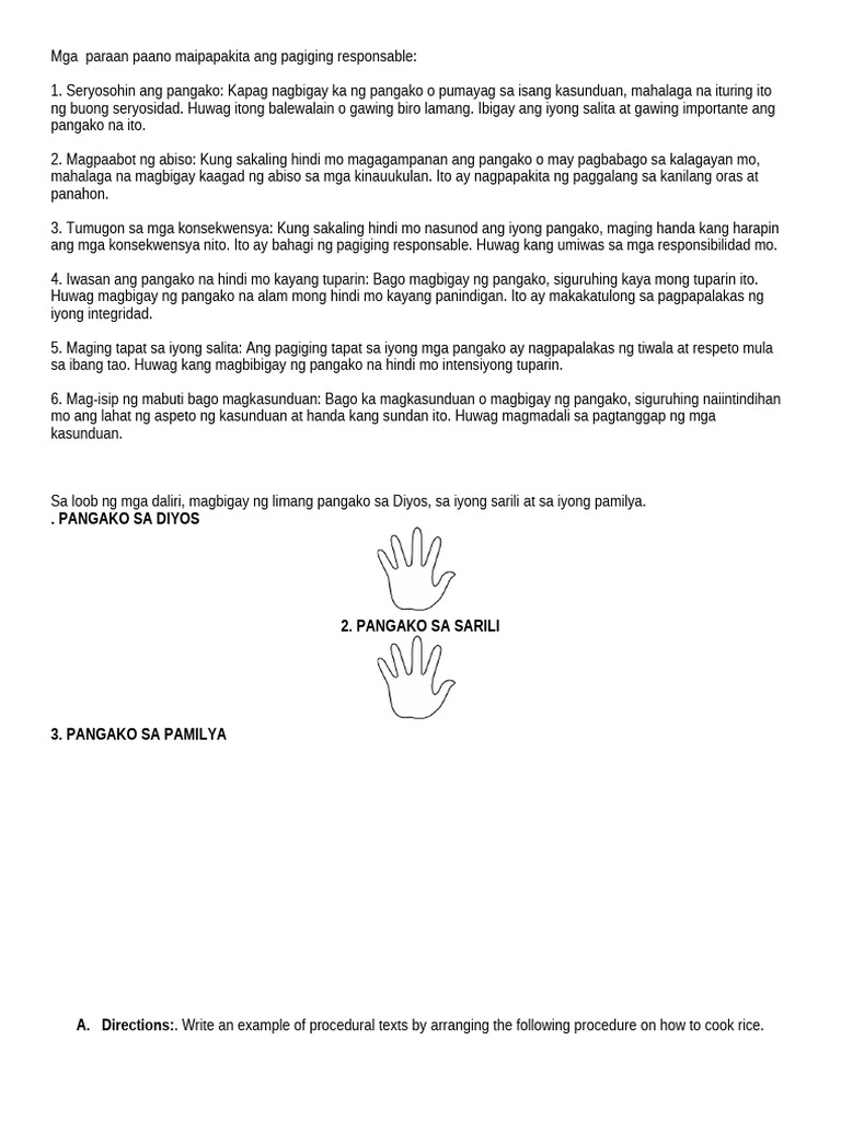 Mga Paraan Paano Maipapakita Ang Pagiging Responsable | PDF