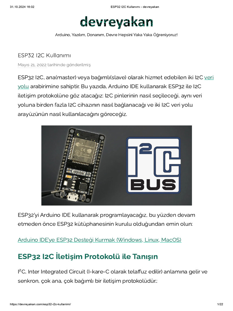 ESP32 I2C Kullanımı - Devreyakan | PDF