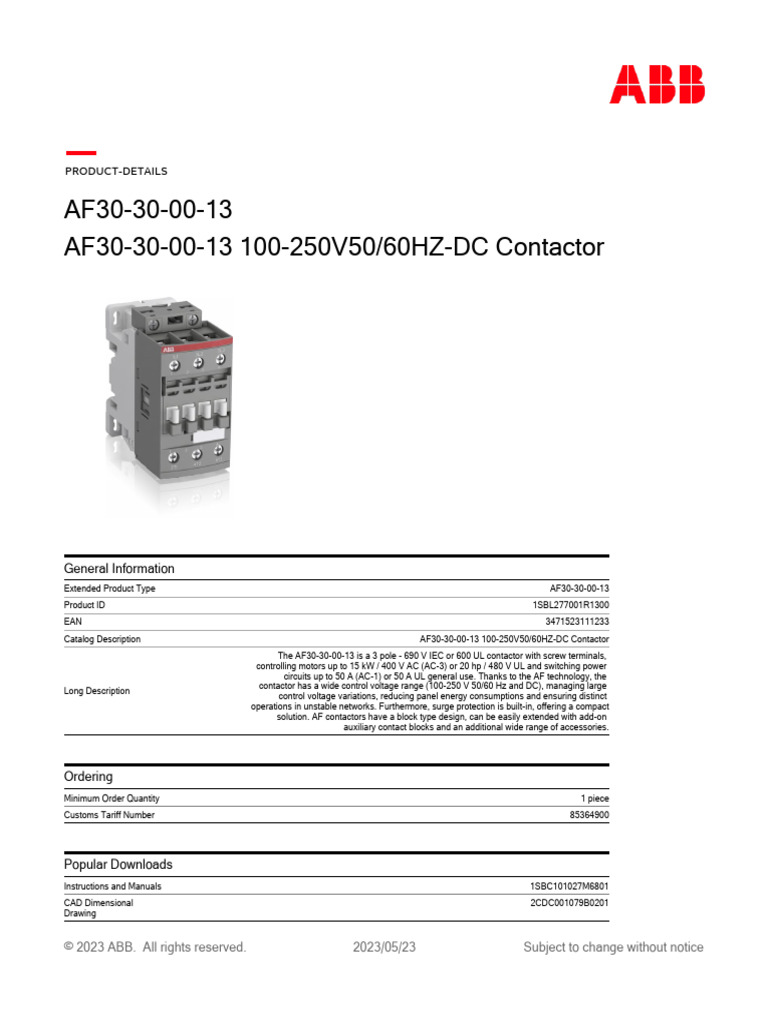 AF30-30-00-13 100-250V50/60HZ-DC Contactor: Product-Details | PDF ...