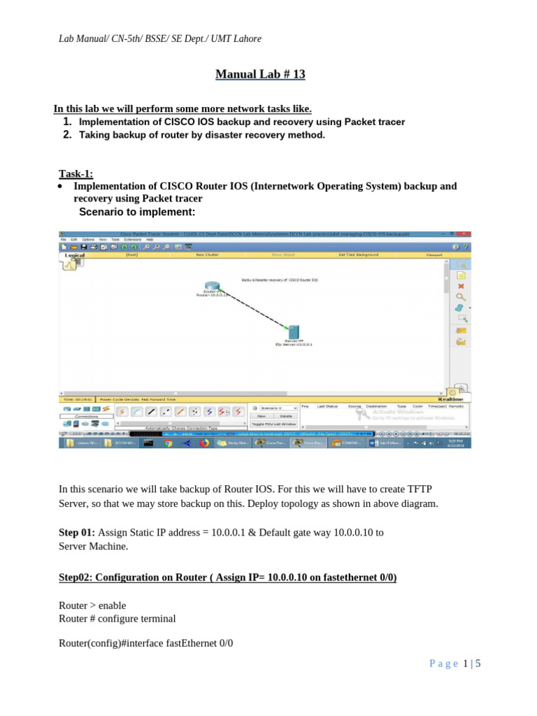 4.13 - Lab - Manual - 13 - CN - CISCO IOS Backup and Recovery Using Packet Tracer | PDF | Router ...
