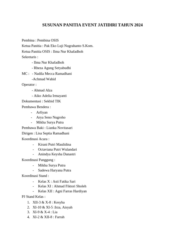Susunan Panitia Event Jatidiri 2024 | PDF | Perjalanan