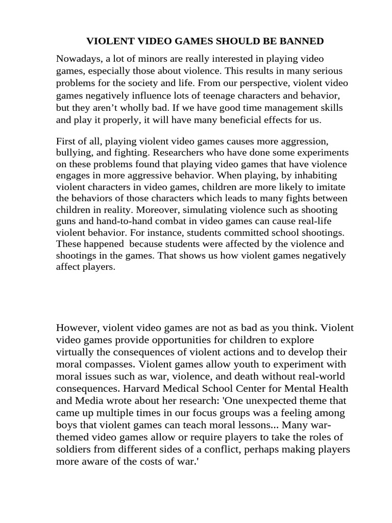 Arguments for Banning Violent Video Games | PDF | Games & Activities ...