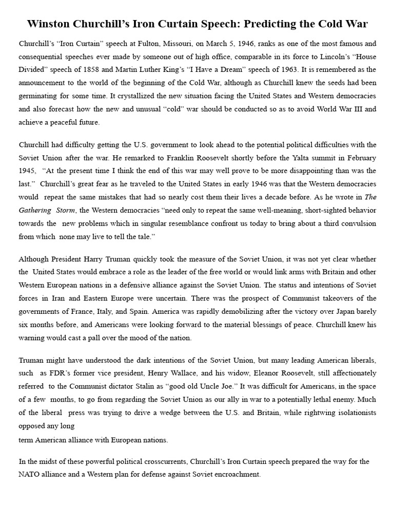 Churchill's Iron Curtain Speech Analysis | PDF | Winston Churchill ...