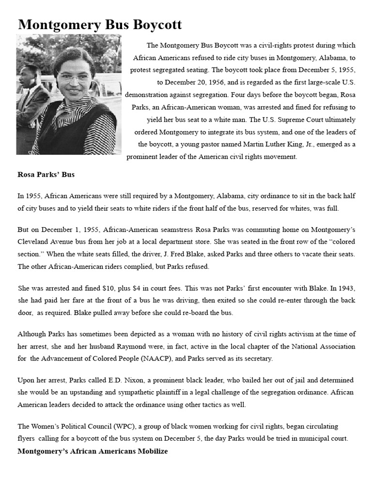 Montgomery Bus Boycott Overview | PDF | Rosa Parks | Human Rights