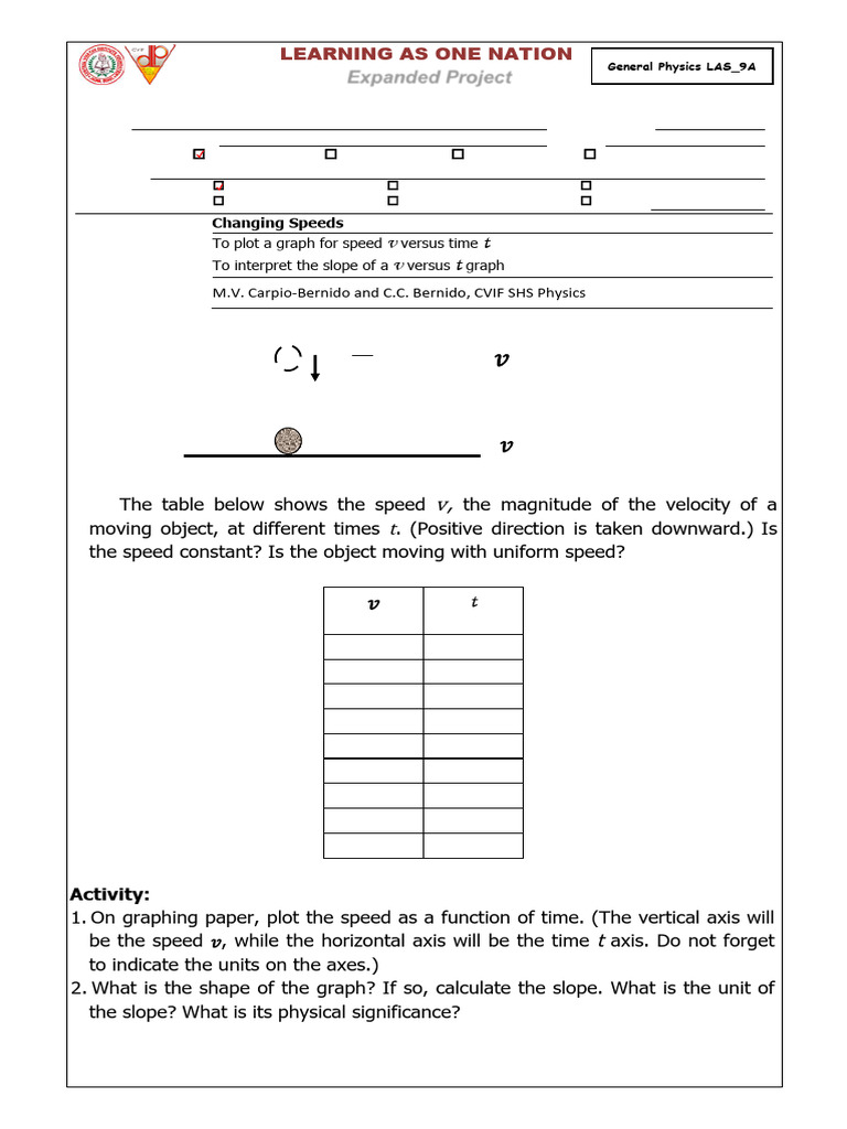 Gen Physics 1 LAS 9A Changing Speeds | PDF | Speed | Physical Quantities