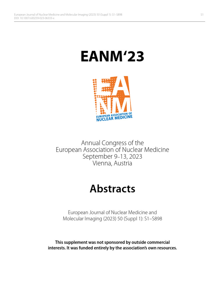 EANM 2023 Congress Abstracts Overview | PDF | Positron Emission ...