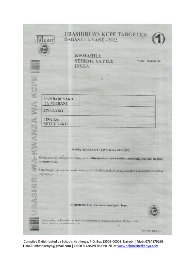 Primary Class 8 Targeter Kcpe Prediction Insha 2022 | PDF | Career & Growth