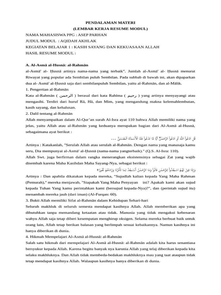 Resume Modul Aqidah Akhlak KB 1 | PDF