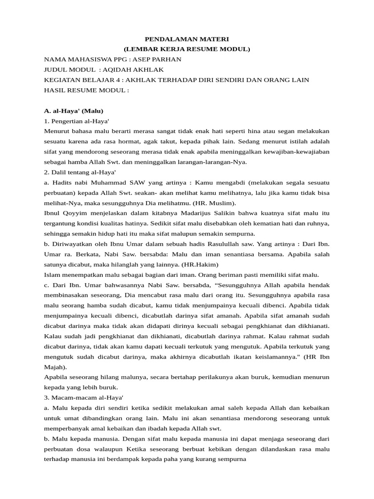 Resume Modul Aqidah Akhlak KB 4 | PDF | Agama & Spiritualitas