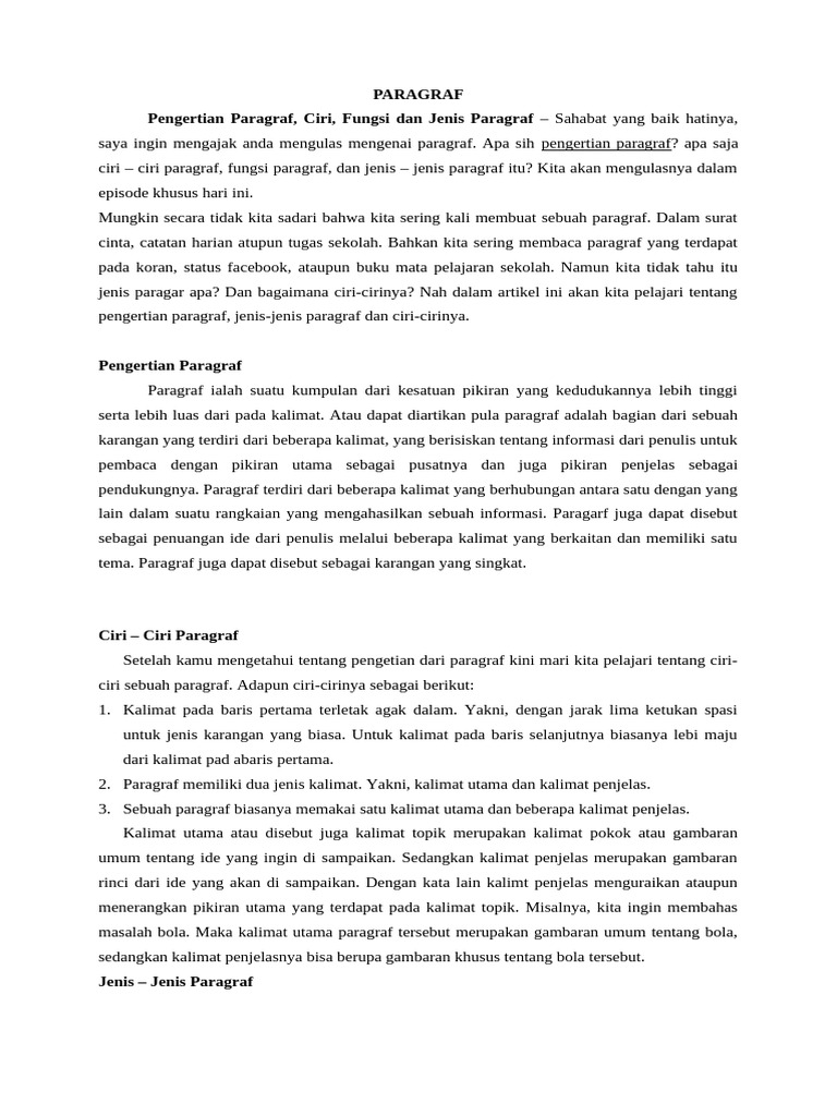 Jenis dan Ciri-Ciri Paragraf | PDF