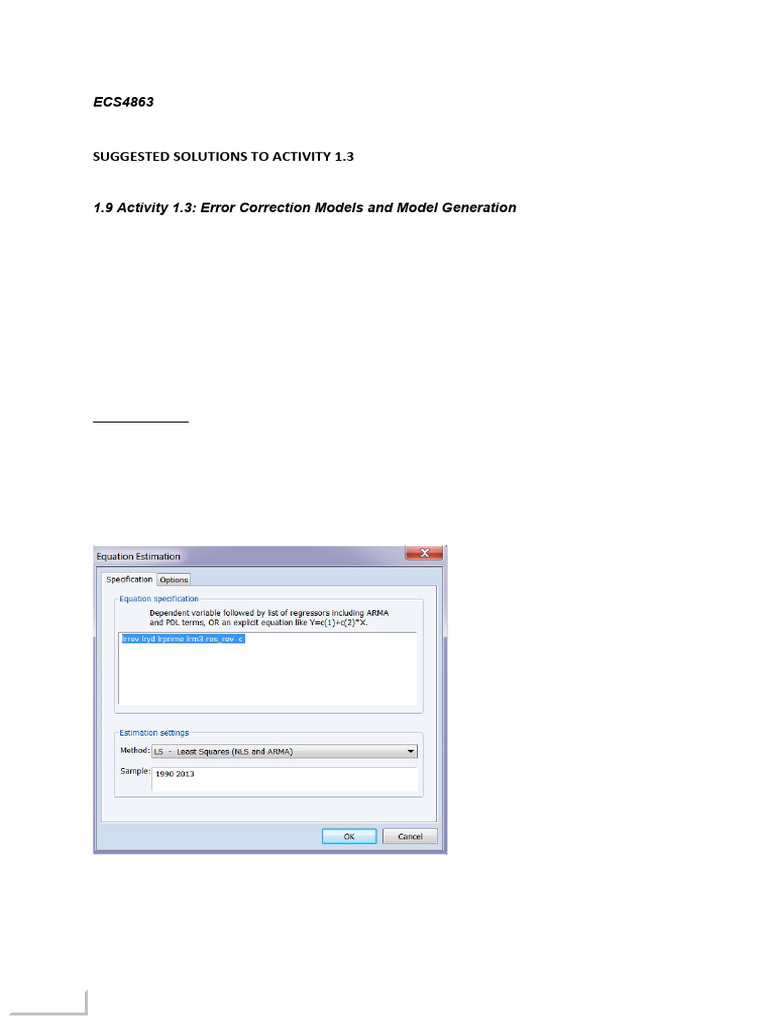 ECS4863 - Solutions To Activity 1.3 | PDF | Errors And Residuals | Statistical Inference