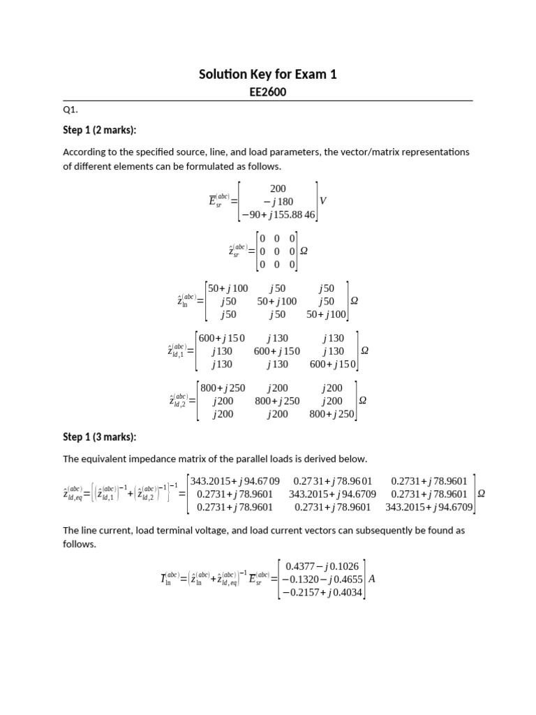 EE2600 Exam 1 Solution Key | PDF | Electrical Impedance | Matrix (Mathematics)