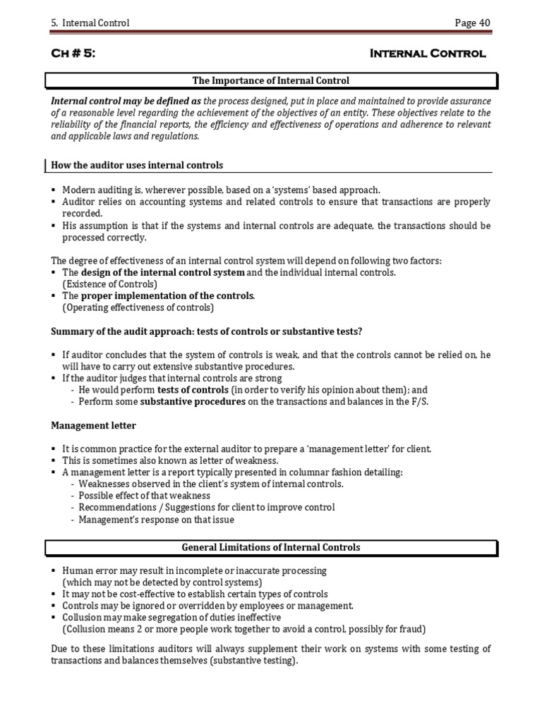 Chapter 5 Internal Control | PDF | Internal Control | Audit