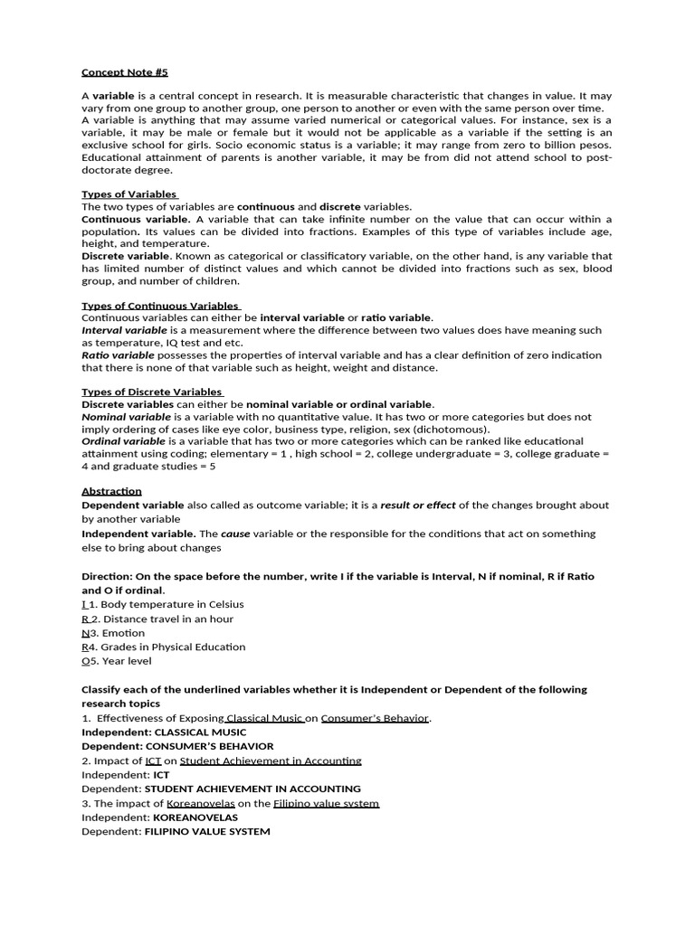 Concept Note5 Variables Concept Note 6 Research Titles | PDF | Level Of ...