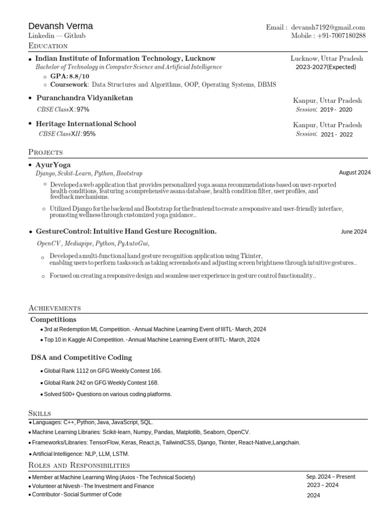Devansh Resume | PDF | Machine Learning | Computer Science